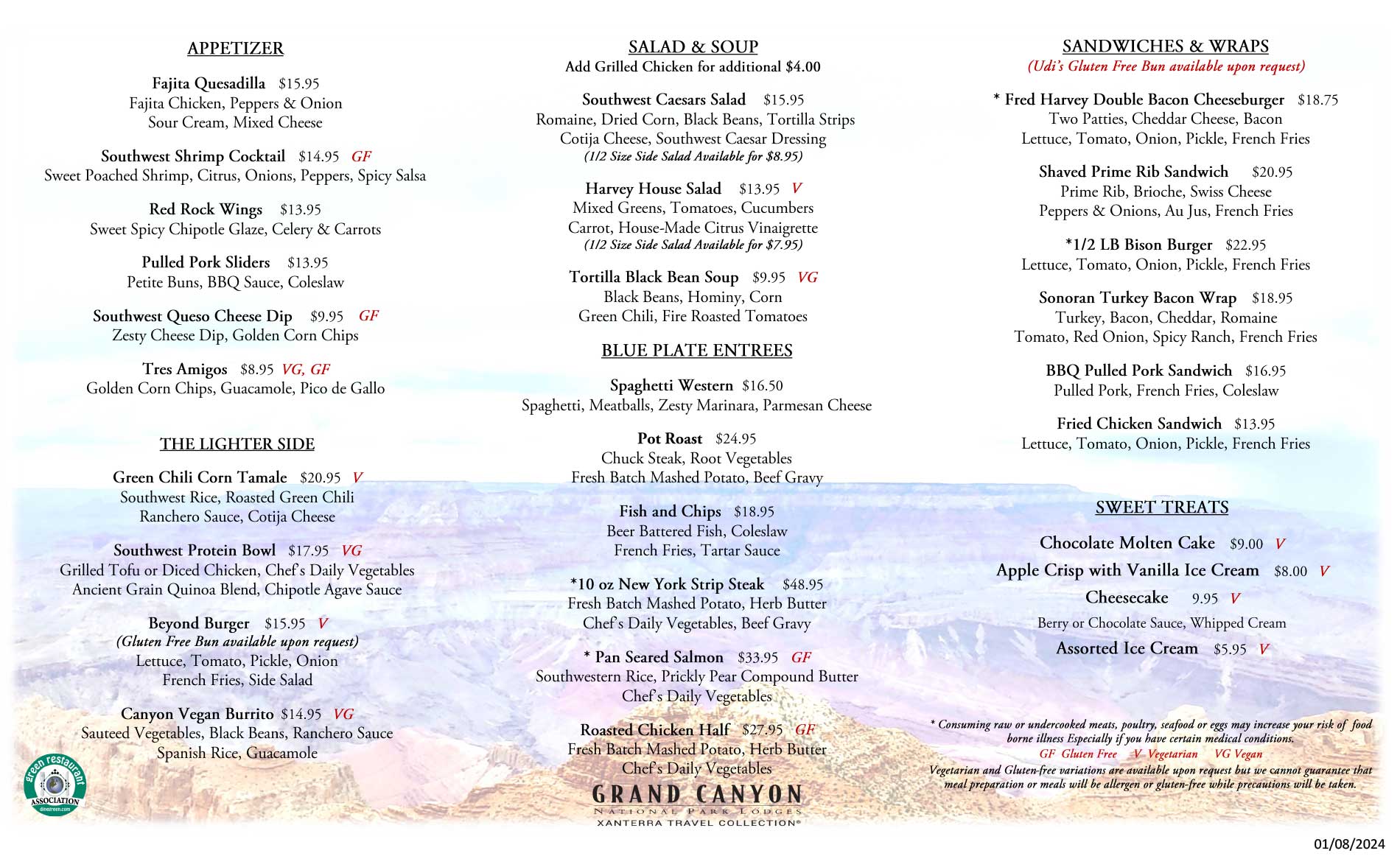 Harvey House Café & Fred Harvey Tavern Menus