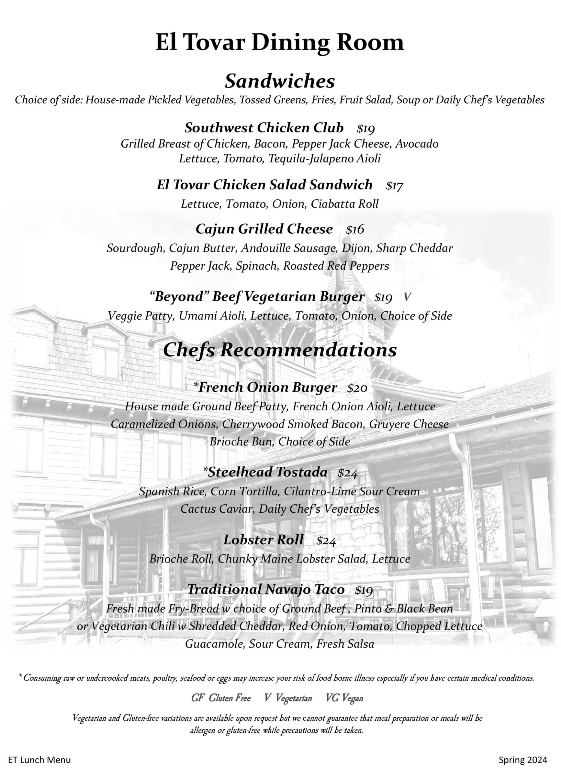 El Tovar Dining Room Menus