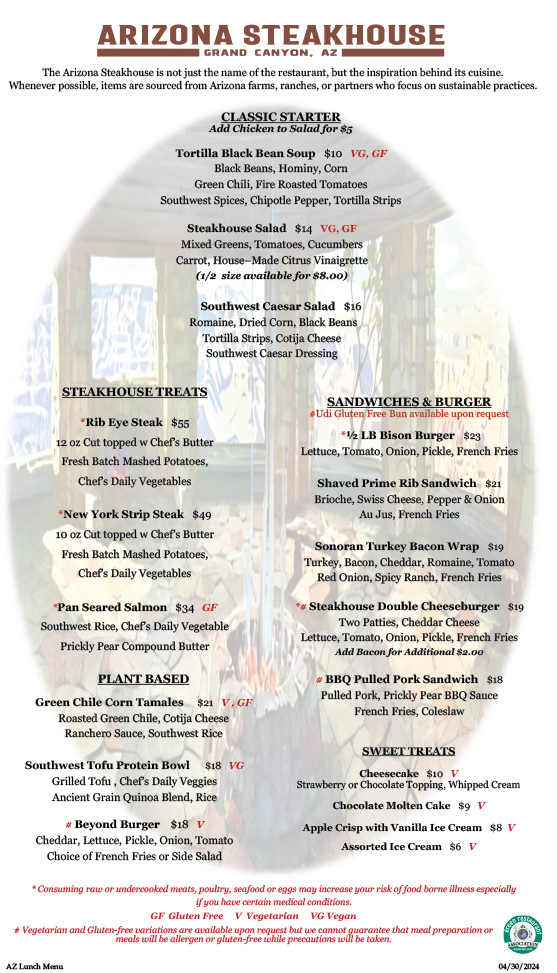 Arizona Steakhouse Menus