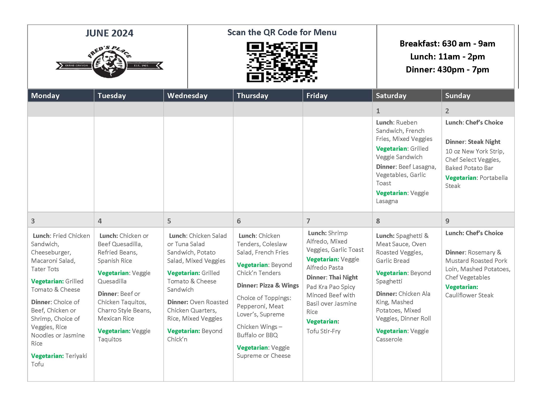 Employee Dining Room Menu