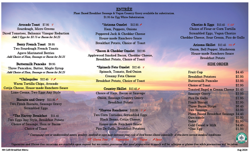 Harvey House Café & Fred Harvey Tavern Menus