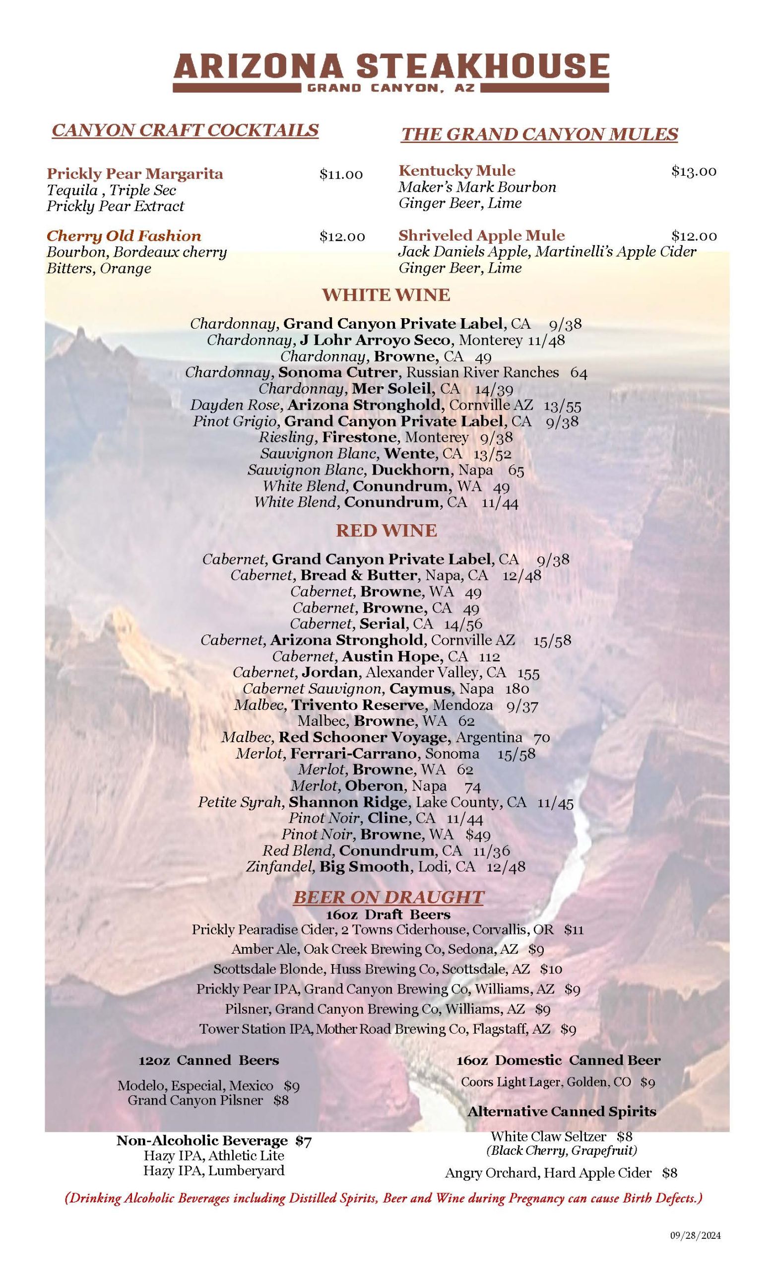Arizona Steakhouse Menus