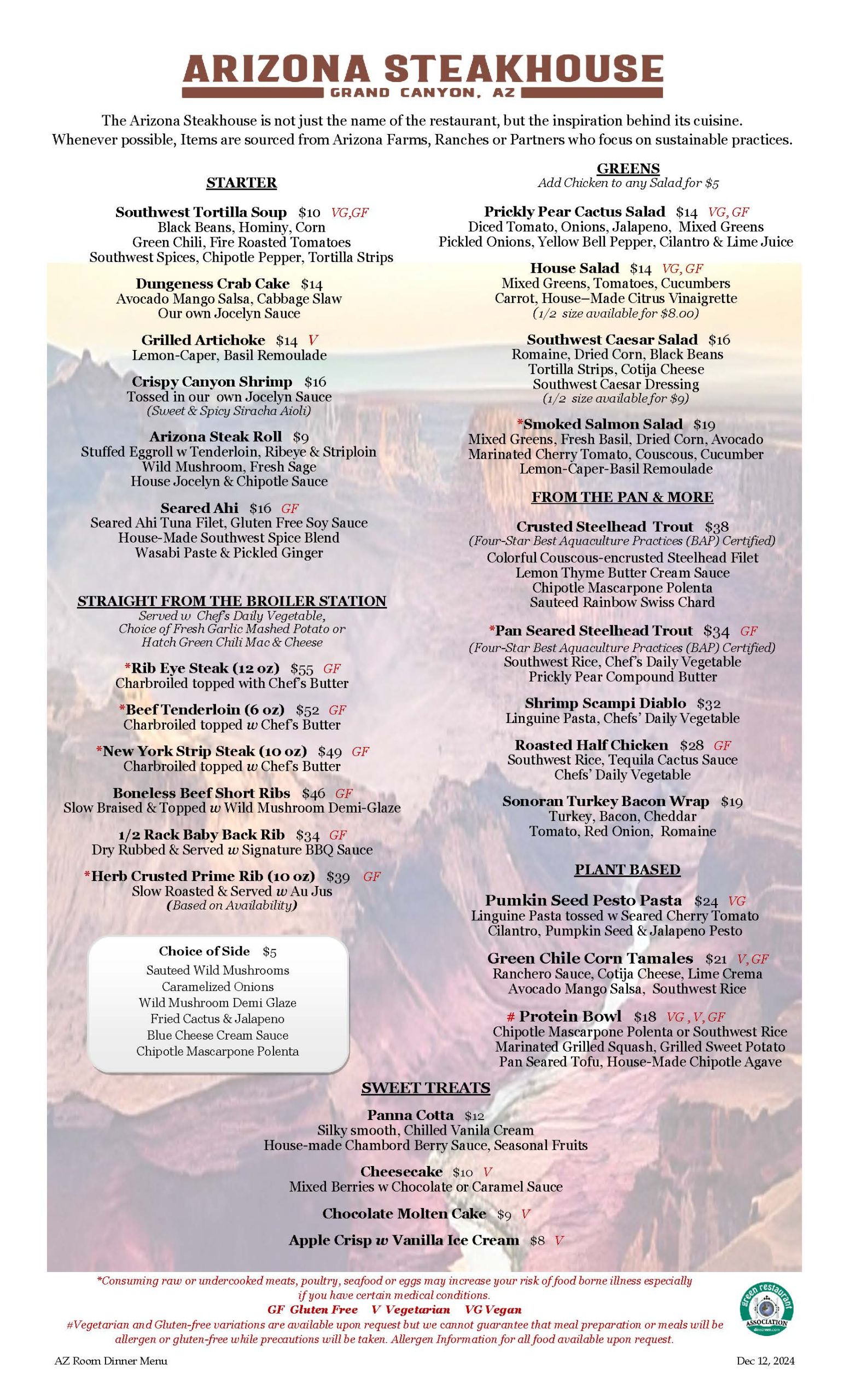 Arizona Steakhouse Menus