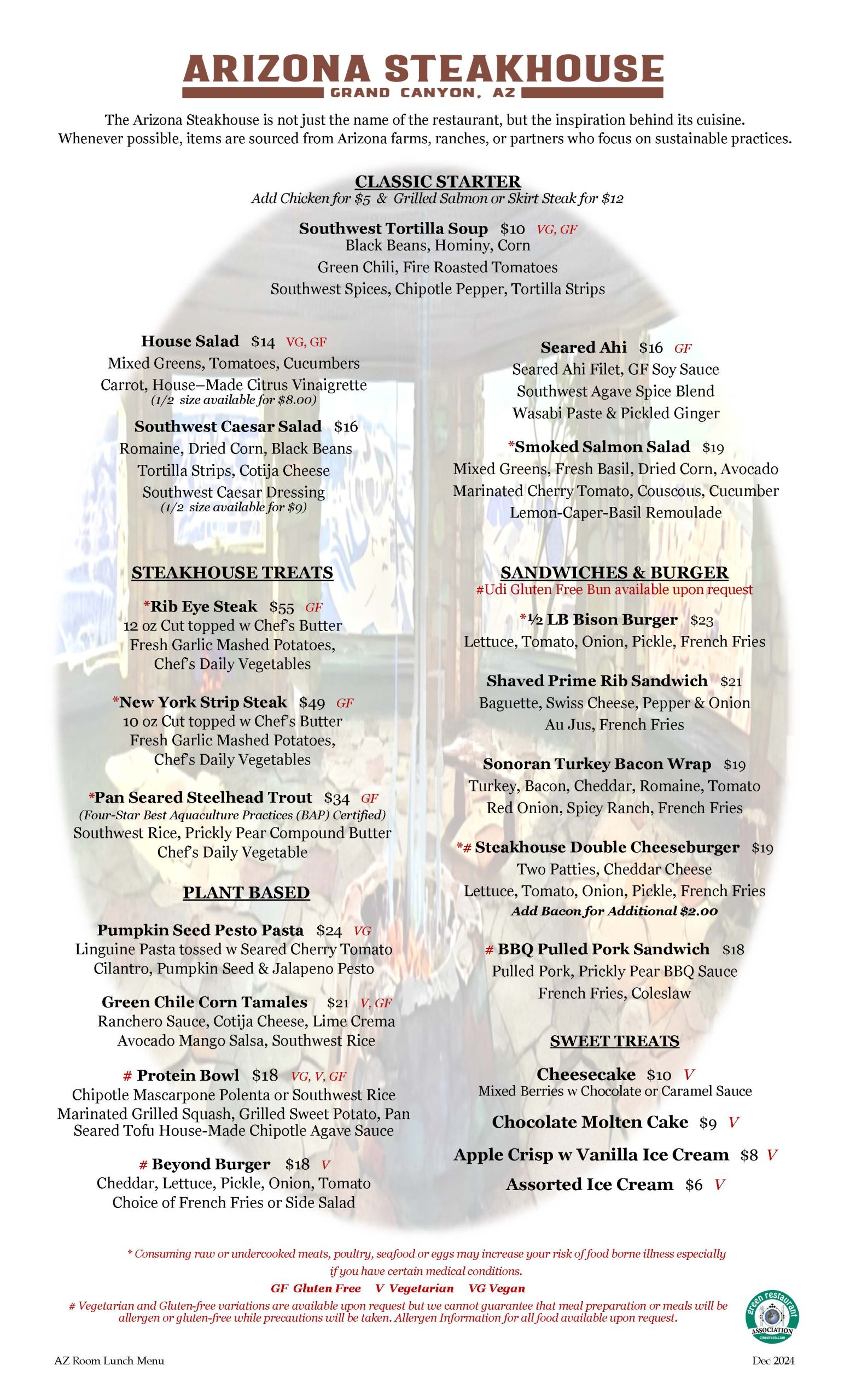 Arizona Steakhouse Menus