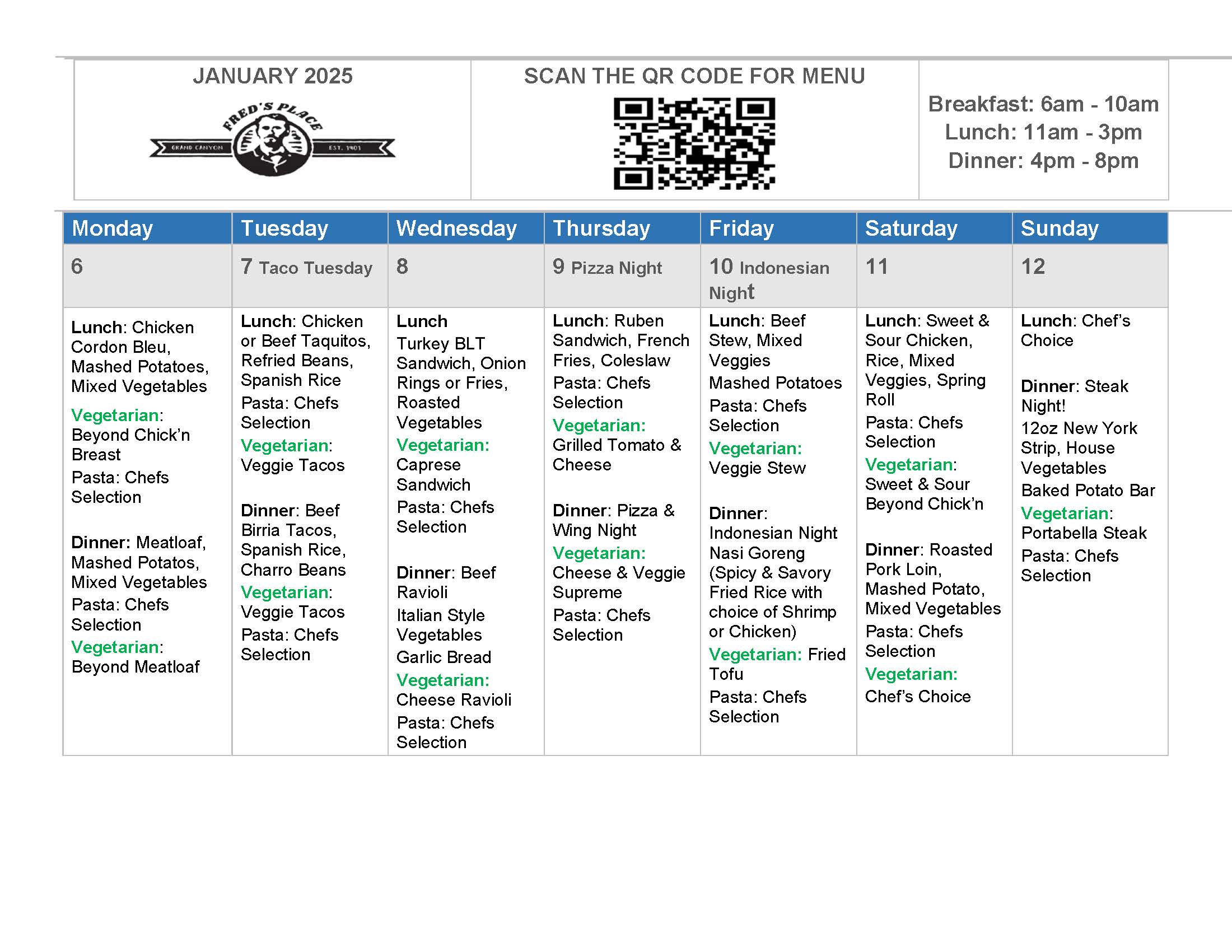Employee Dining Room Menu