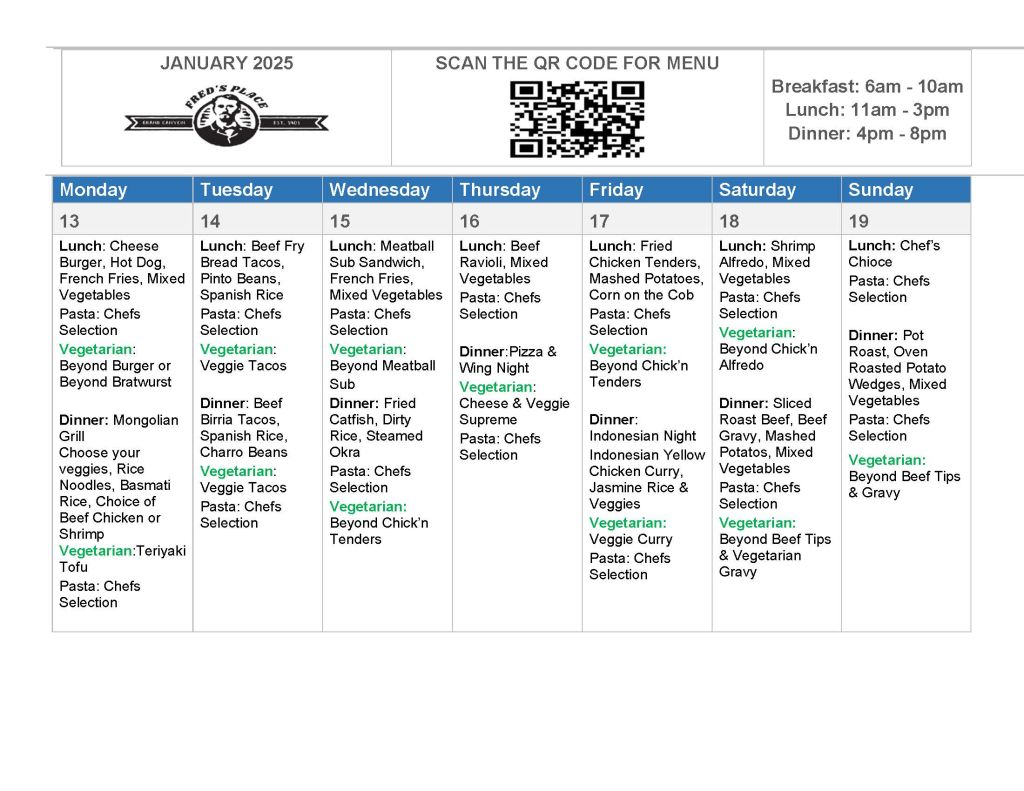 Employee Dining Room Menu