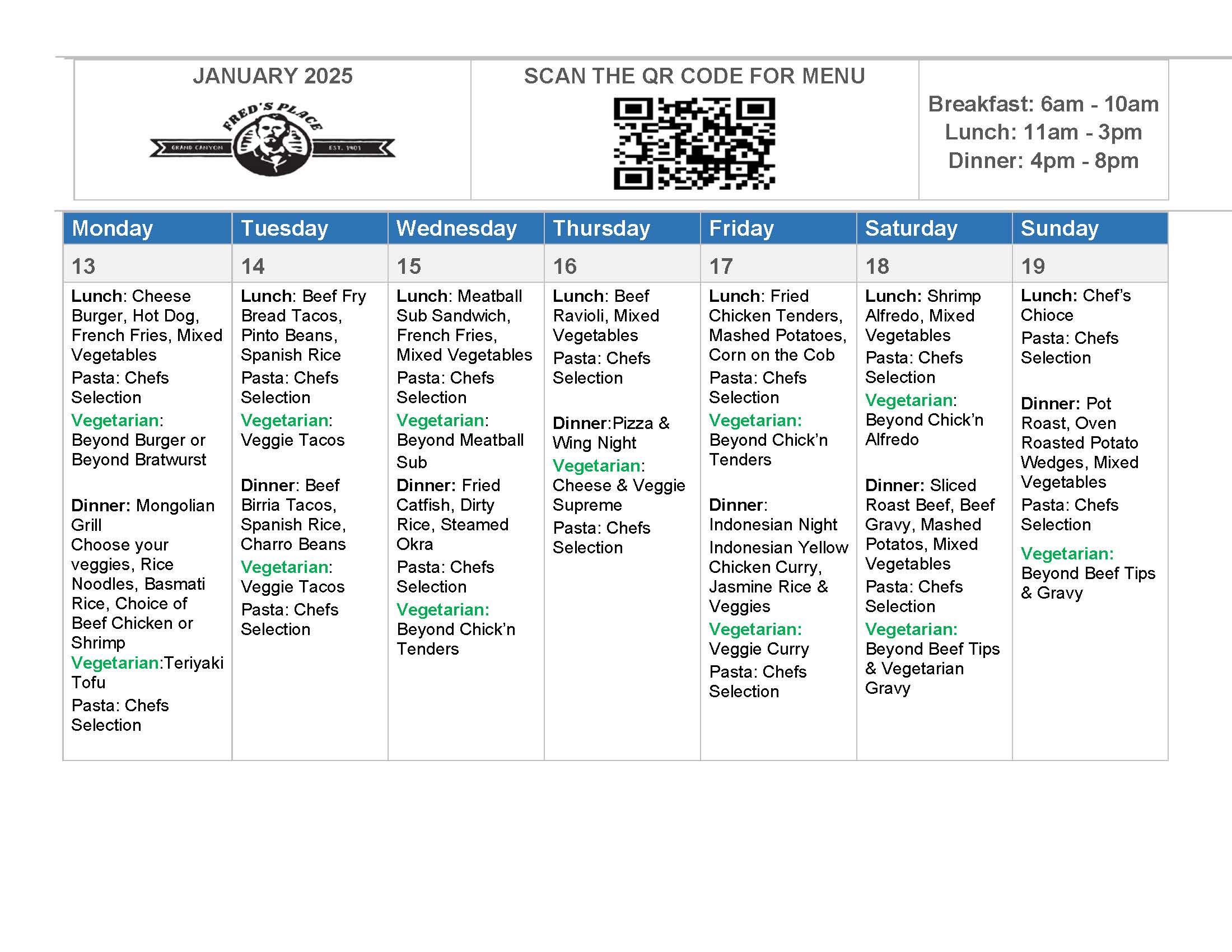 Employee Dining Room Menu