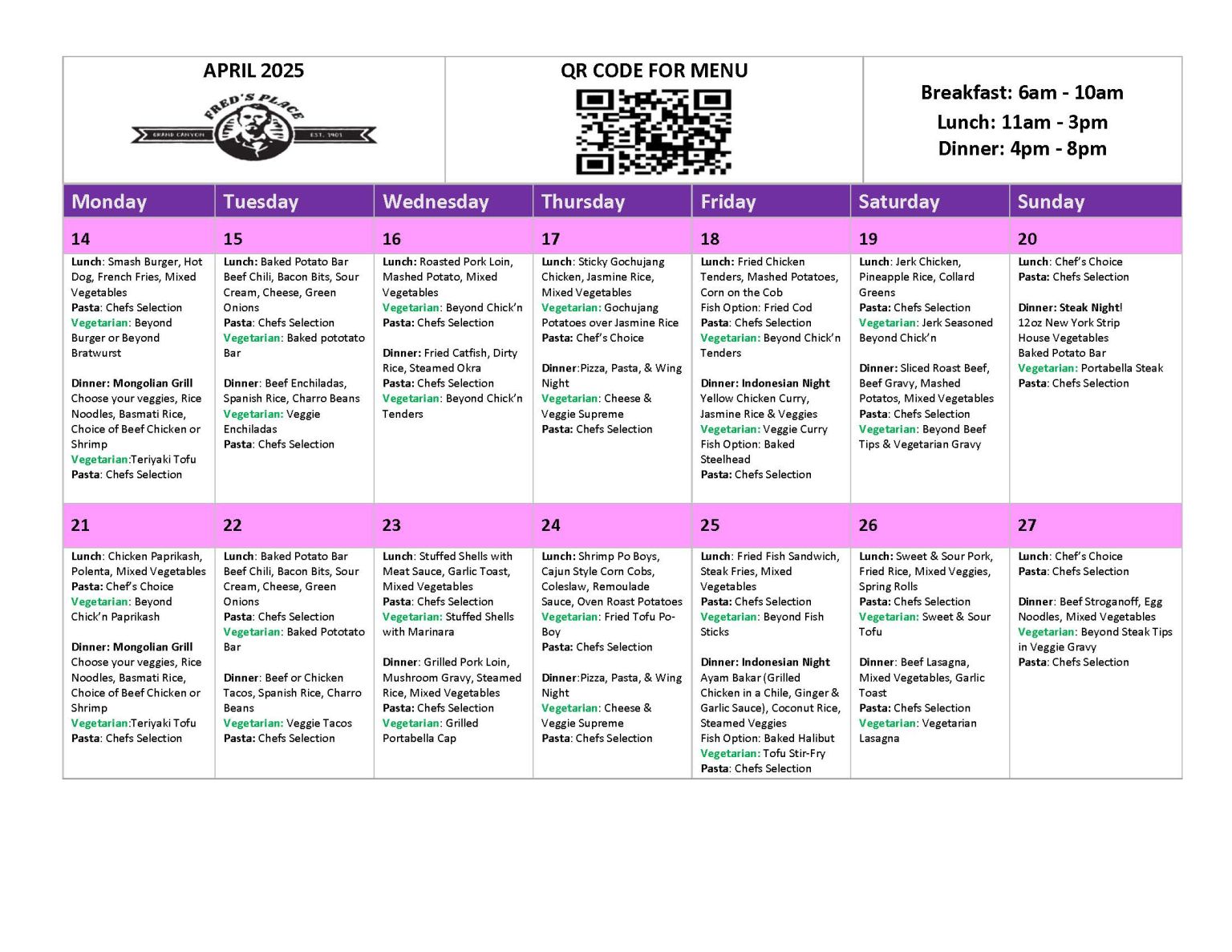 Employee Dining Room Menu